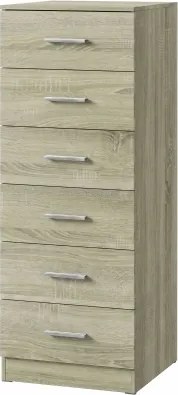 HOMCOM komoda se 6 zásuvkami, úložný nábytek, moderní design, do ložnice, předsíně, chodby, 40x40x110 cm, dub