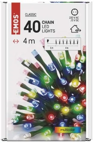 Vánoční osvětlení EMOS D4AM01 ZY0811T 40LED řetěz 4m multicolor s časovačem