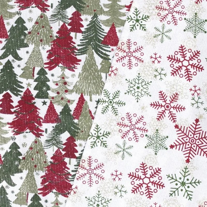 SCANquilt utěrka TRIO - dárkový set 3 ks stromky, 2 vločky zelenočervená 50 x 70 cm