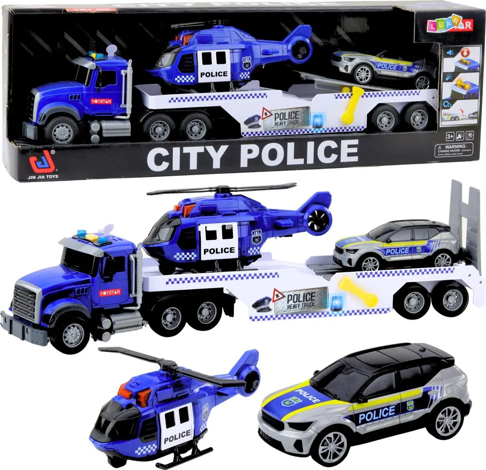 LEAN Toys Policejní souprava kamion, vrtulník a auto, světla a zvuky