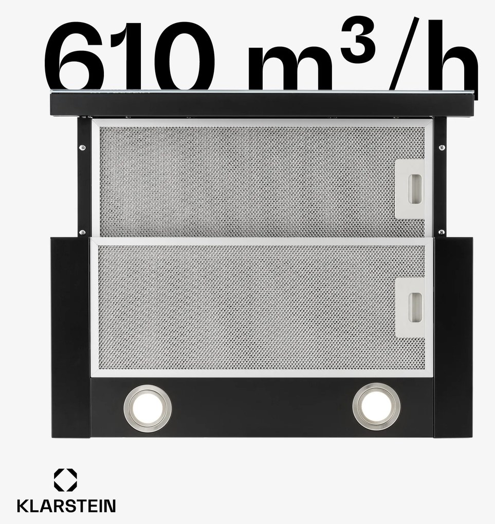 Klarstein Vinea, digestoř, 60 cm, vestavná, 610 m³/h, plochá konstrukce, černá