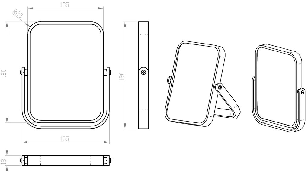 Aqualine, ELENA kosmetické zrcátko na postavení, bílá, CO2022