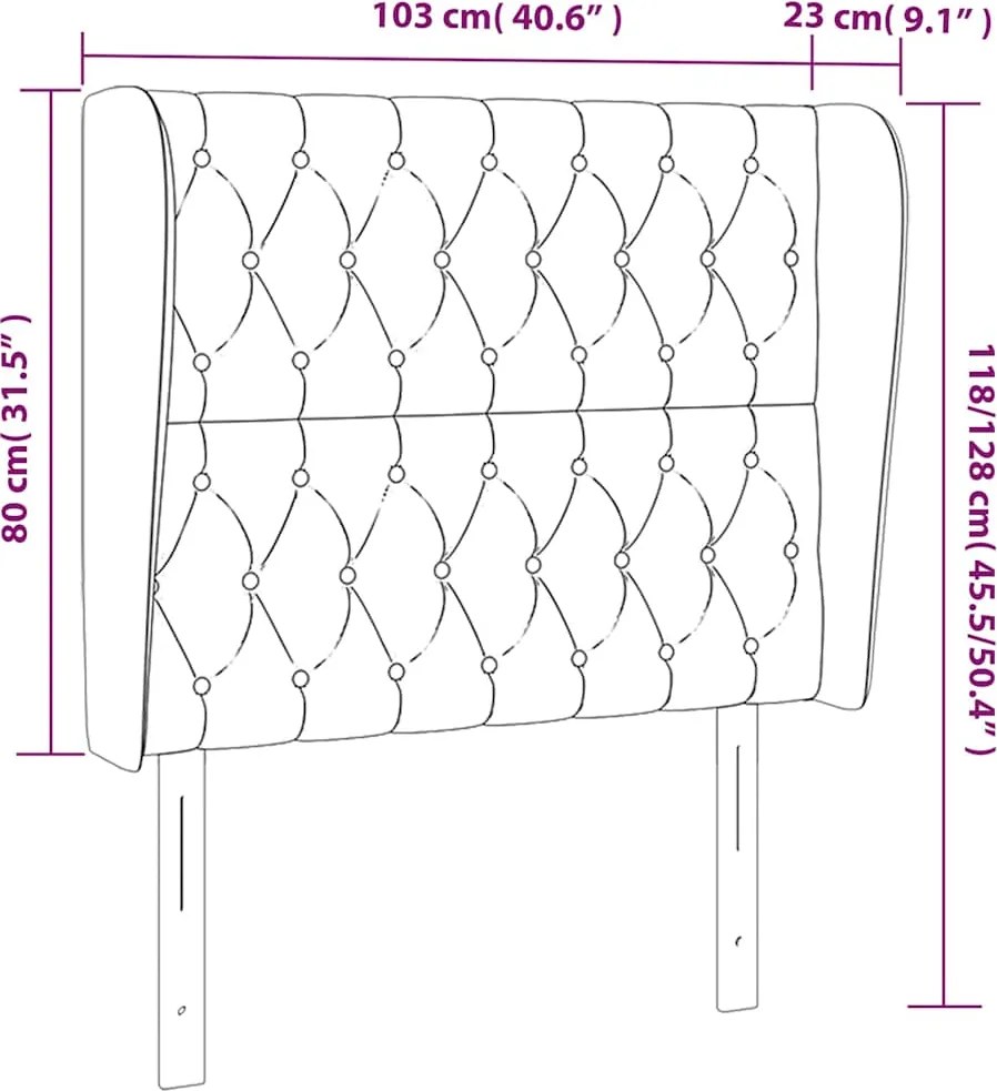 Čelo postele typu ušák tmavě hnědé 103x23x118/128 cm textil 3118338