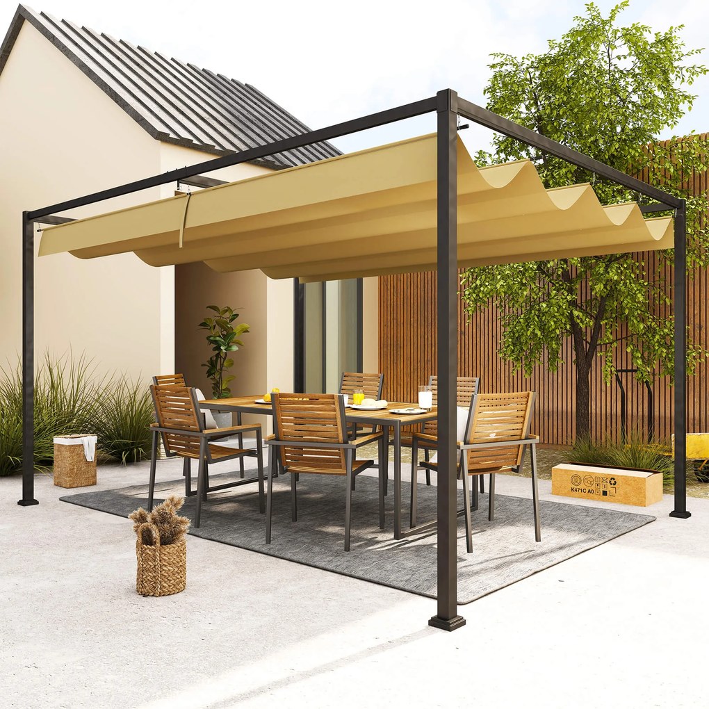 Outsunny pergola 4x3m zahradní pavilon, ocelová střecha na terasu, zahradní pavilon s nastavitelnou střechou, volně stojící, ochrana před sluncem na …