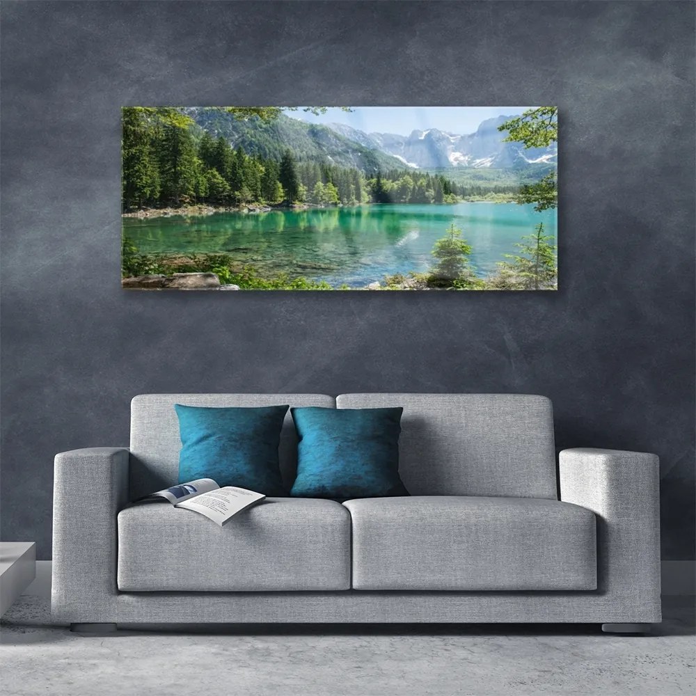 akrylový obraz Hory Jezero Les Příroda 125x50 cm