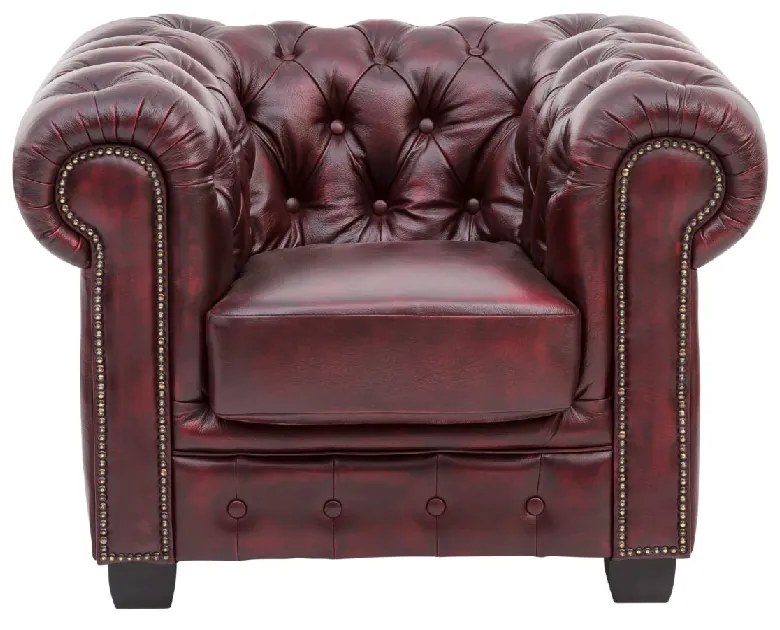 Massive home | Luxusní křeslo Chesterfield 112cm červená z pravé kůže MH862CHES