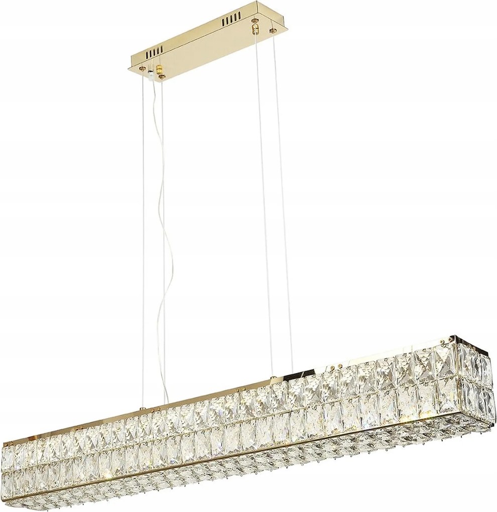 Závěsná Led Lampa Křišťálová Stropní Zlatá S Dálkovým Ovládáním Glamour Dlouhá 100 cm