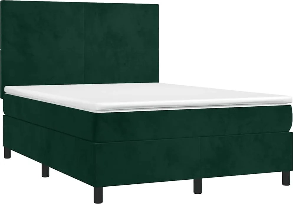 Box spring postel s matrací a LED tmavě zelená 140x200 cm samet 3136008