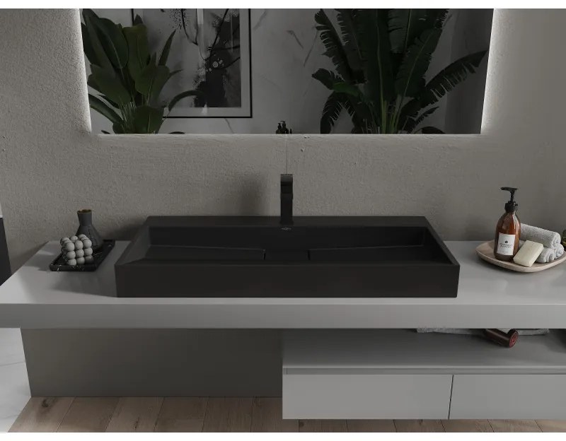 Mexen Ava, umyvadlo na desku z konglomerátu 1/O 100 x 46 cm, černá matná, 23011071