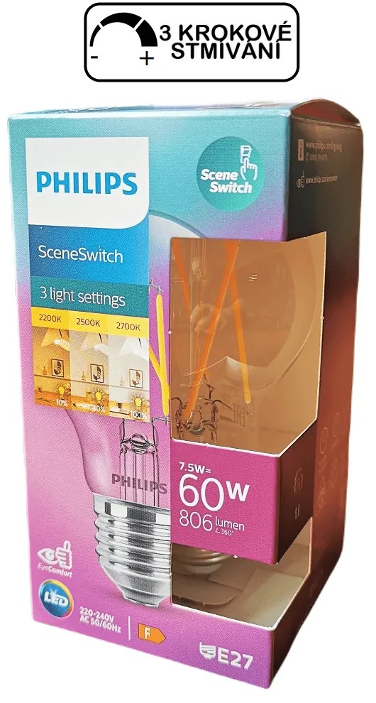 Stmívatelná žárovka PHILIPS SceneSwitch/7,5W/E27