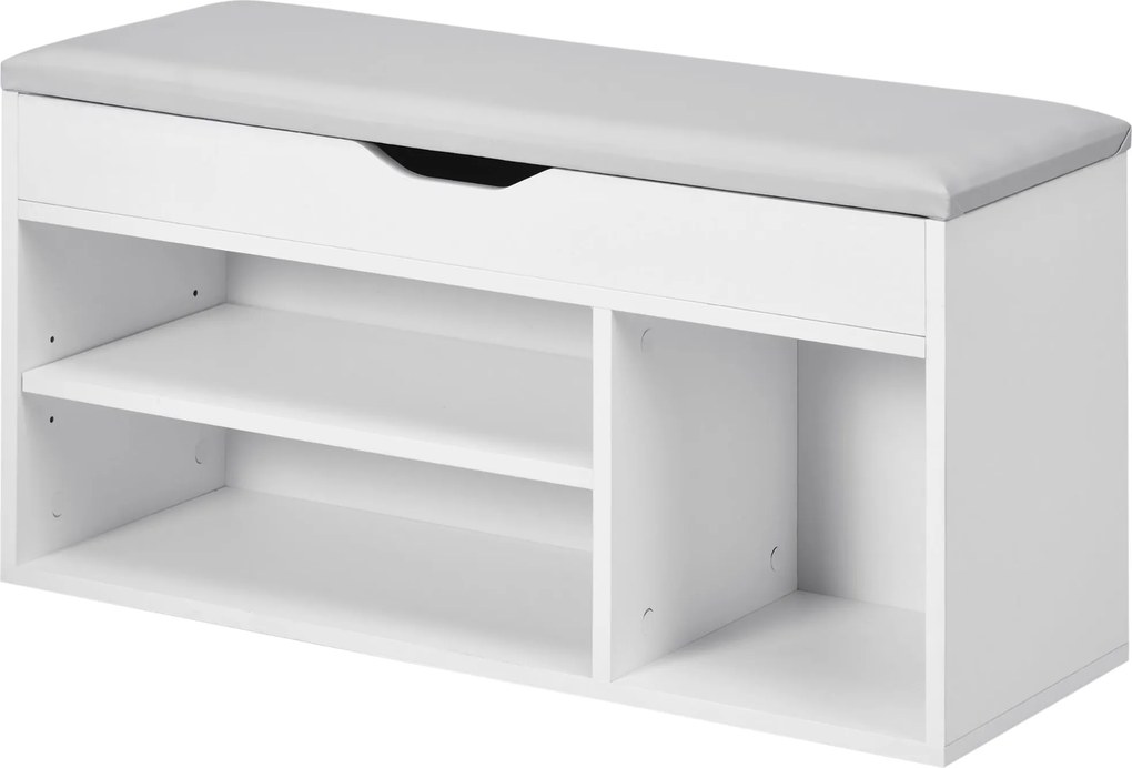 HOMCOM Botník se sedadlem, regály, zásuvkou a polstrováním, dvouúrovňový pro předsíně a haly, moderní, max. zatížení 120 kg, 80x30x43 cm, bílý