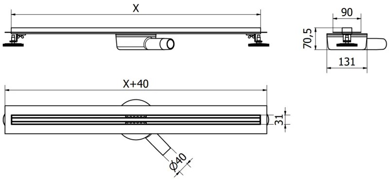 Mexen Flat 360° Slim lineární odtok rotační 110 cm, Bílá - 1241110