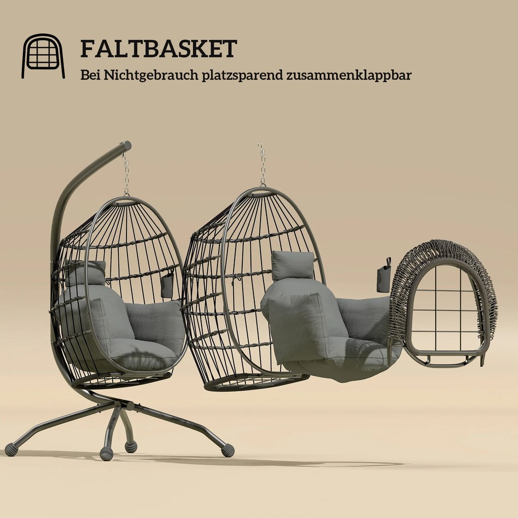 Houpací křeslo Outsunny ve tvaru vajíčka se stojanem, skládací houpací křeslo s držákem na nápoje, odnímatelný a pratelný sedák, hammock, houpačka pr…