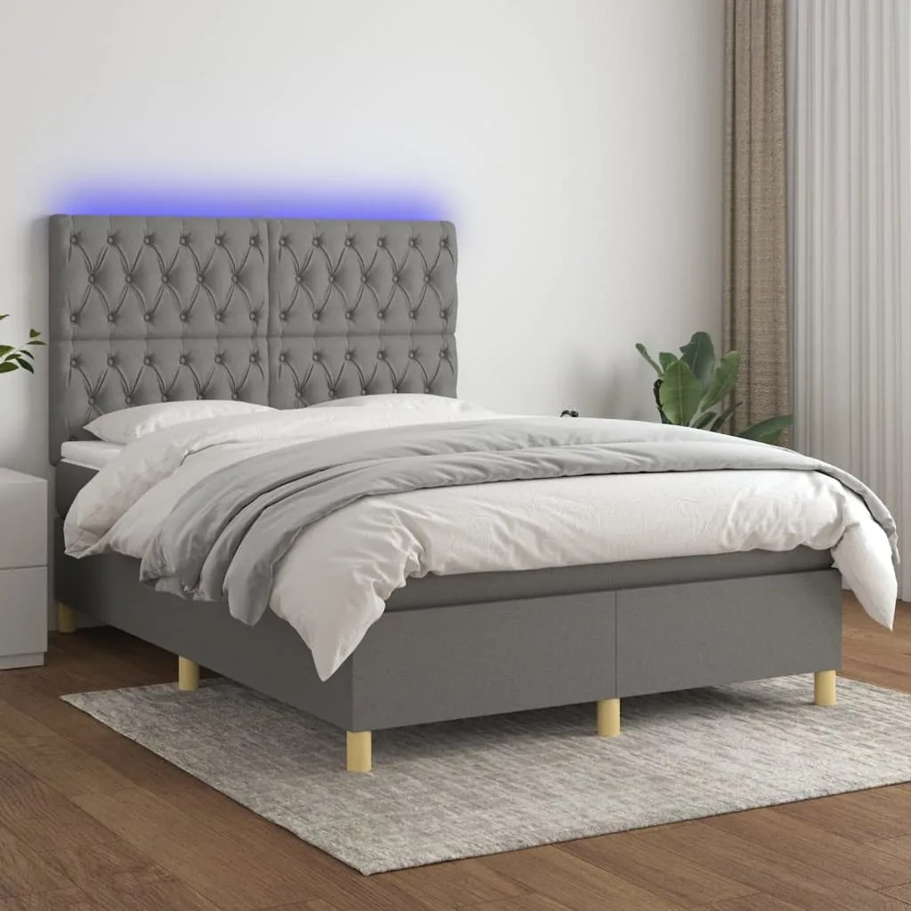 Box spring postel s matrací a LED tmavě šedá 120x200 cm textil