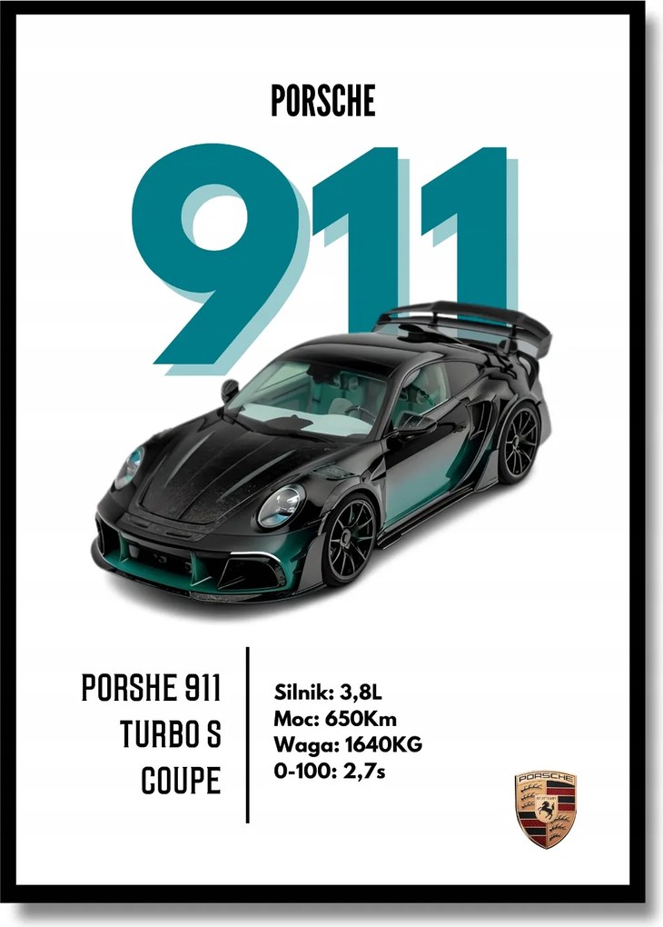 Plakát Porsche 911 Dárek pro tatínka, automobilový automobil v rámu A3