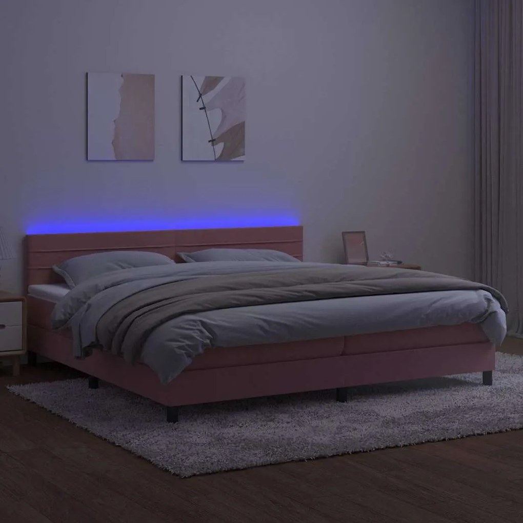 Box spring postel s matrací a LED růžová 200x200 cm samet 3134488