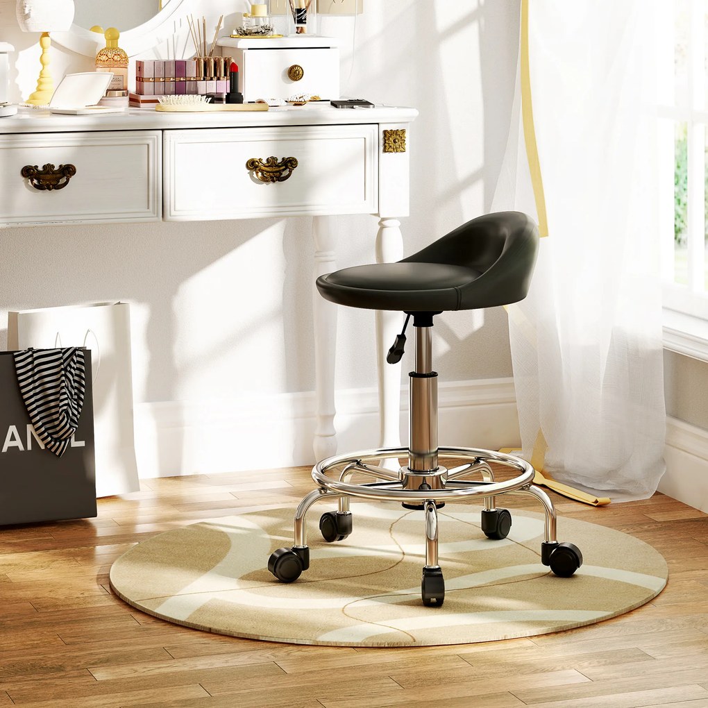 HOMCOM Nastavitelný Kolečkový Skládací Stolek s Opěrkou 59-75 cm Otočný Stolek 360° Rotující Stolek pro Kancelář, Salon, Masáže, Spa Černý