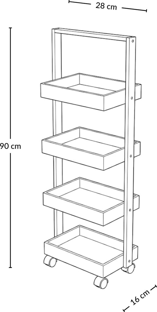 Úzký bambusový regál se 4 košíky VINK, 90 cm