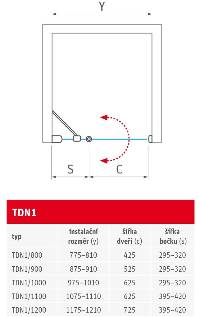 Roth Jednokřídlé sprchové dveře TDN1 pro instalaci do niky - bez vaničky Varianta: šířka: 100 cm, orientace: Uni - (TDN1/1000 - 726-1000000-01-02), Barva profilů a typ výplně: profily: stříbrná (elox), výplň: transparent