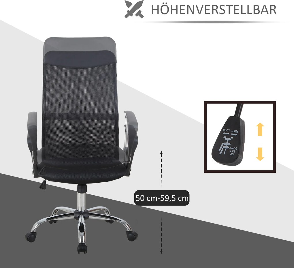 Kancelářská židle HOMCOM se síťovinou, výškově nastavitelná kancelářská židle, ergonomická herní židle, otočná židle s houpací funkcí, černá | Aosom.…