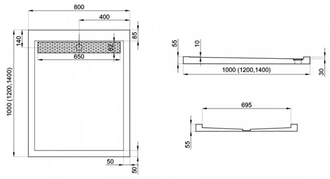 Polimat Obdélníková akrylátová sprchová vanička West 100x80 (120x80, 120x90, 140x80) Barva: Bílá, Rozměry (cm): 140x80