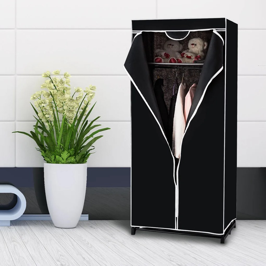 Costway Barevná šatní skříň látková s šatní tyčí – 75 × 50 × 170 cm, černý