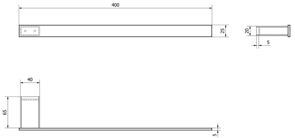 Sapho, BELLA držák ručníků na bok skříňky 400x25x70mm, černá matná, FA311B
