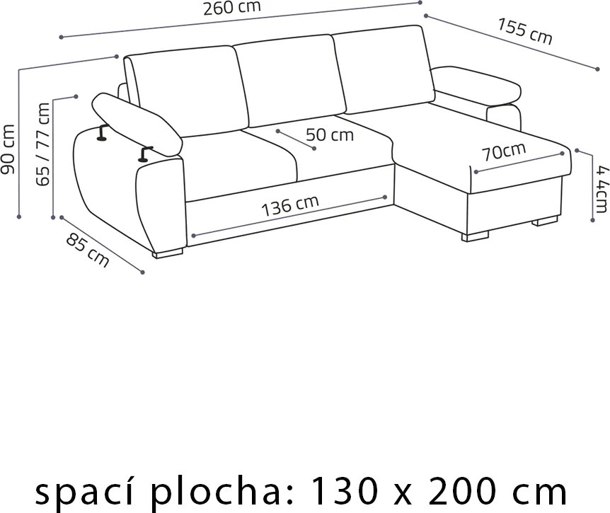Sedací souprava ASTAN | 155x260 cm | rozkládací + úložný prostor | VÝBĚR TKANIN