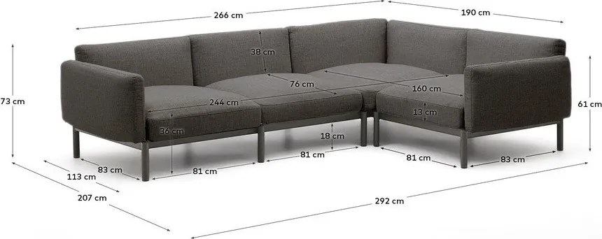 Tmavě šedá zahradní modulární pohovka 292 cm Sorells – Kave Home
