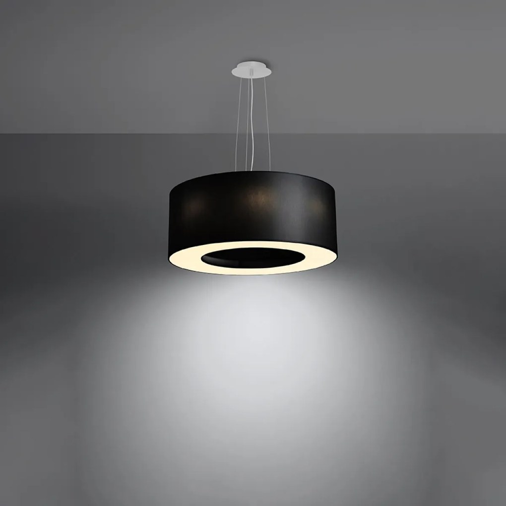 Závěsné svítidlo Saturno, 1x černé textilní stínítko, (bílý plast), (fi 50 cm)