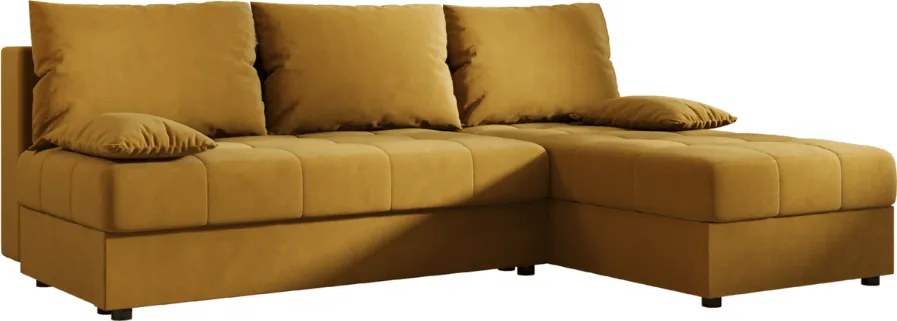 Rozkládací oboustranná sedací souprava do L VENORIA SLIM 200x143 cm, hořčicová + 2 polštářky ZDARMA