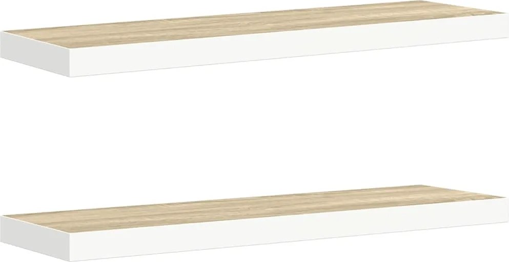 Plovoucí nástěnné police 2 ks dub a bílé 80 x 23,5 x 3,8 cm MDF 326580
