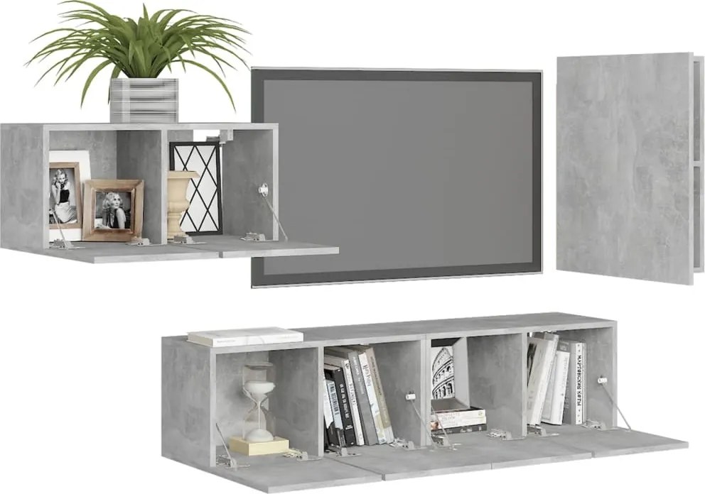 vidaXL 4dílný set TV skříněk dřevotříska [3079097] Barva: Betonová šedá