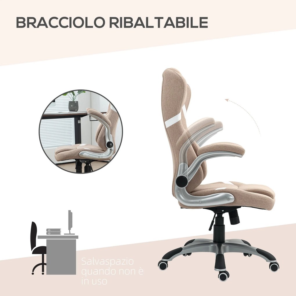Ergonomická kancelářská židle Vinsetto s sklápěcími područe a opěrkou hlavy, otočná pracovní židle s bederní oporou, nastavitelná výška a houpací fun…