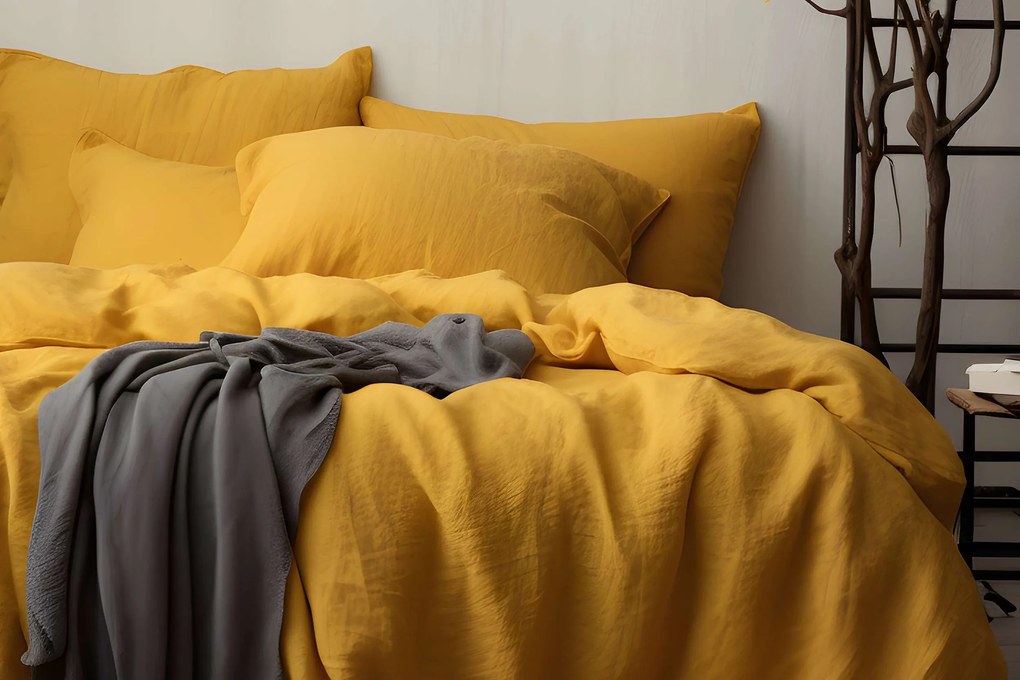 Mušelínové prodloužené povlečení Mustard Velikost: 140 x 220 + 70 x 90