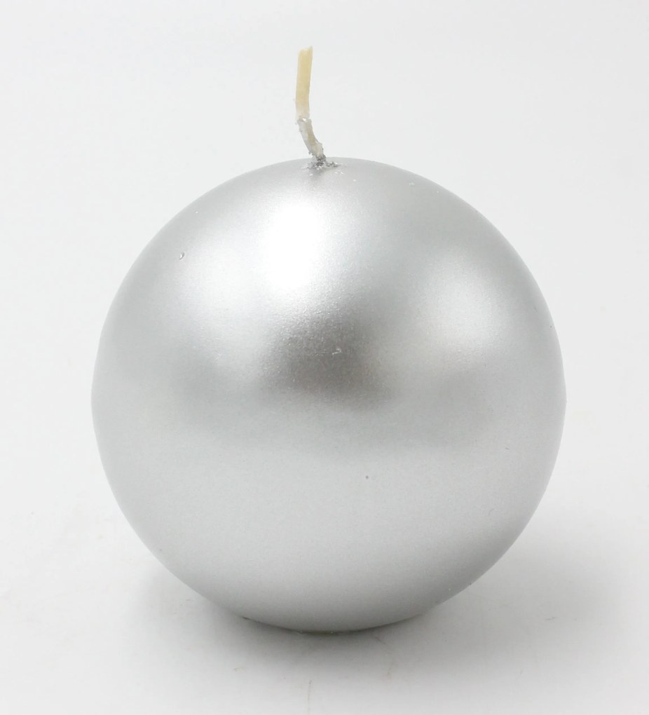 Svíčka koule metalická stříbrná 8 cm