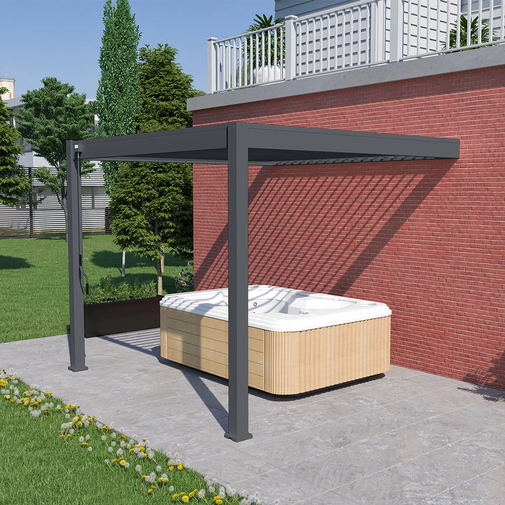 Outdoor Creations Hliníková pergola na stěnu s lamelami ORION 300x400cm 2 stojky Barva: Antracit RAL 7015
