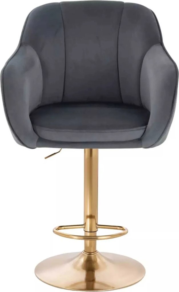 LuxuryForm DESIGN Barová židle AVOLA VELUR na zlaté kulaté podstavě - tmavě šedá