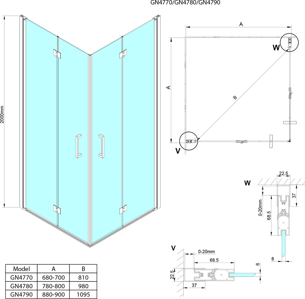 Gelco Gelco, LORO čtvercová sprchová zástěna 900x900 mm, rohový vstup, GN4790-01