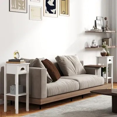 HOMCOM sada 2 odkládacích stolků Noční stolky se zásuvkou a policí do ložnice 30x30x75 cm Bílá
