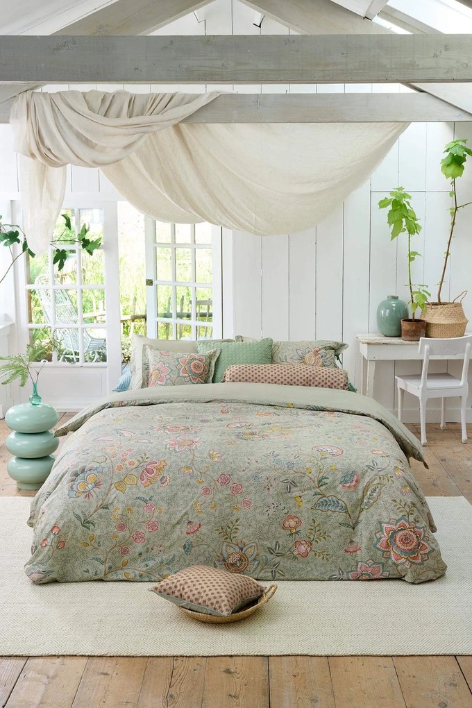 Pip Studio polštář Jaipur Flower 22 x 70 cm - zelený (Válcový polštář na postel)