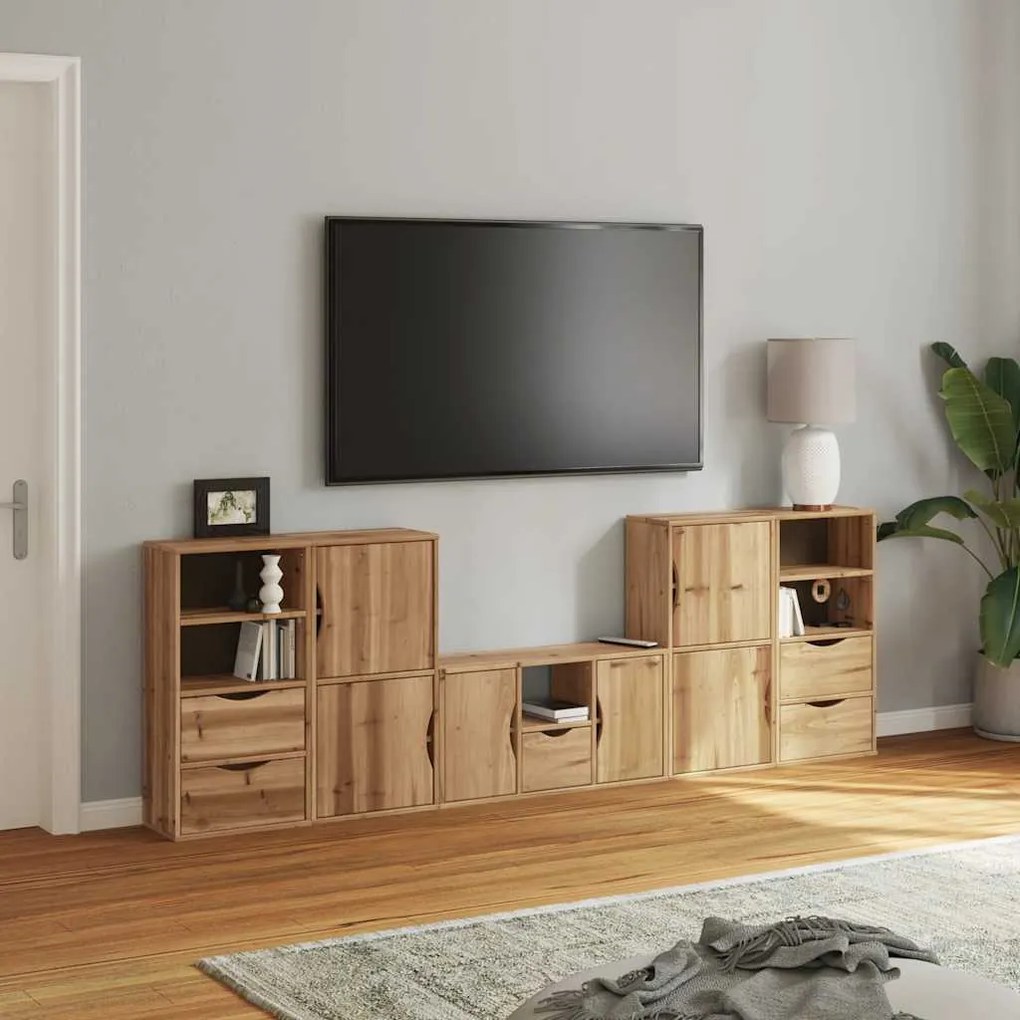 5 kusů TV skříněk s úložným prostorem "ODDA" Borovicový masiv 3365382