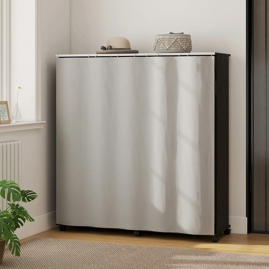HOMCOM Šatní skříň, šatník, mobilní úložná skříň 6 koleček 120L x 40l x 128H cm, černé dřevo