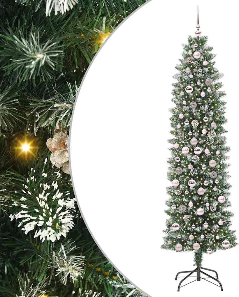 Umělý štíhlý vánoční strom Zelená a bílá 210 cm 3395307