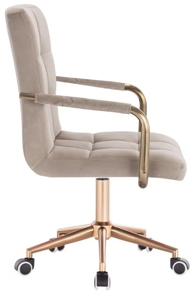 LuxuryForm DESIGN Otočná židle VERONA GOLD VELUR na zlaté podstavě s kolečky - latte