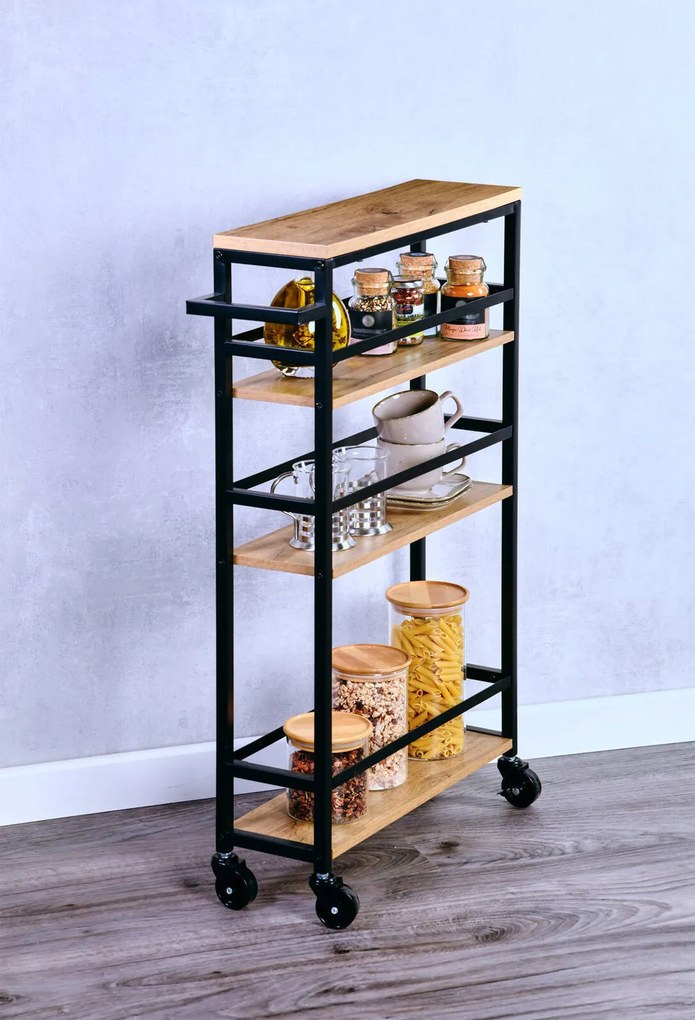 Pojízdný kuchyňský vozík Vaski 81 cm černý/hnědý