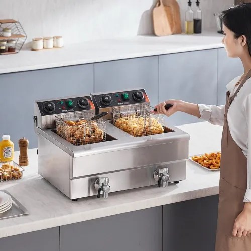 Komerční elektrická fritéza Stolní fritéza s dvěma nádržemi 6000 W