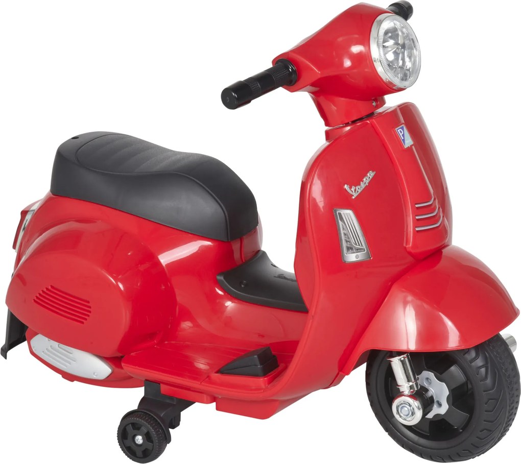 HOMCOM VESPA elektrická motorka dětská motorka elektrické vozidlo 18-36 měsíců 3 km/h LED světlo zvuk PP plast kov červená 66,5 x 38 x 52 cm | Aosom