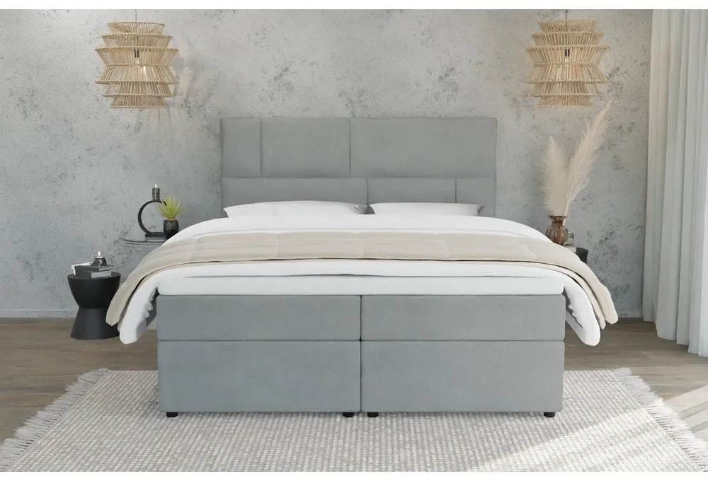 Světle šedá boxspring postel s úložným prostorem 160x200 cm Lola – Ropez