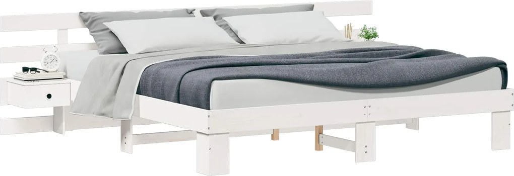 Rám postele s čelo Bílá 200 x 200 cm Masivní borové dřevo 3385677